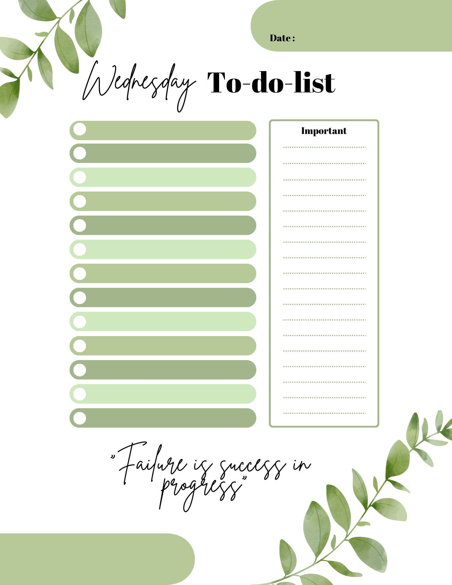 To Do List Green Plant - Monday to Sunday Productivity Tracker Digital ...