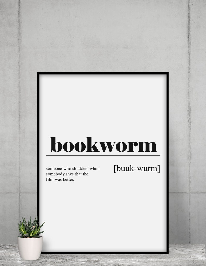 Bookworm Definition Print Humorous Wall Art for Kitchen, Office, or ...