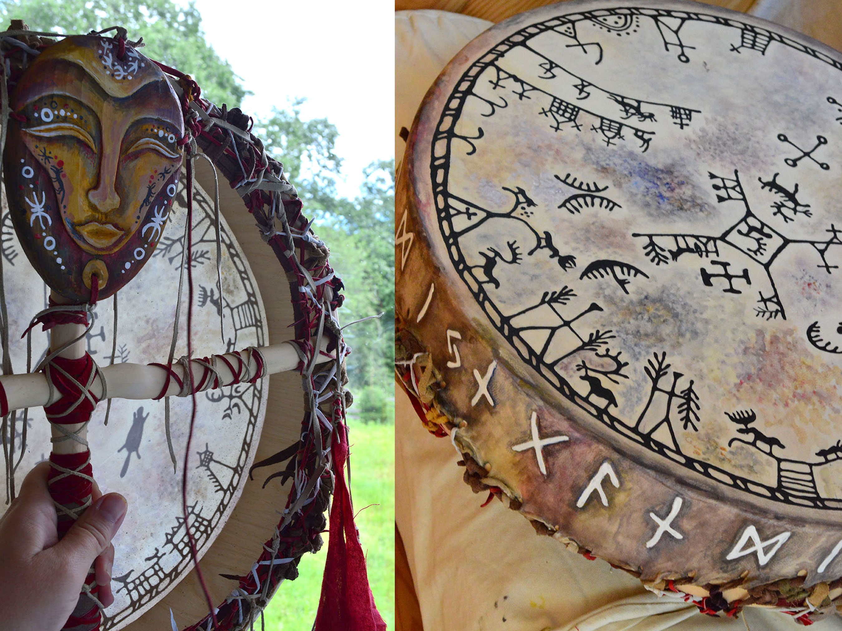 Shaman Drum With Saami Motives. Hand Painted Tambourine, Museum Replica ...