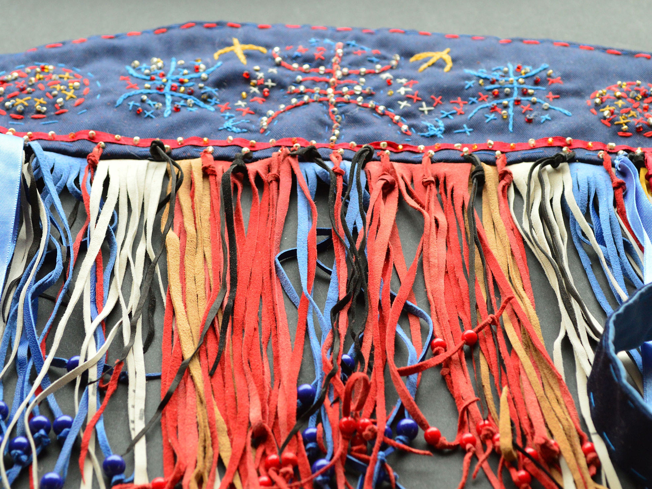 Shaman's Hand Embroidery Headdress With Fringe. Blue Mask With Birds ...