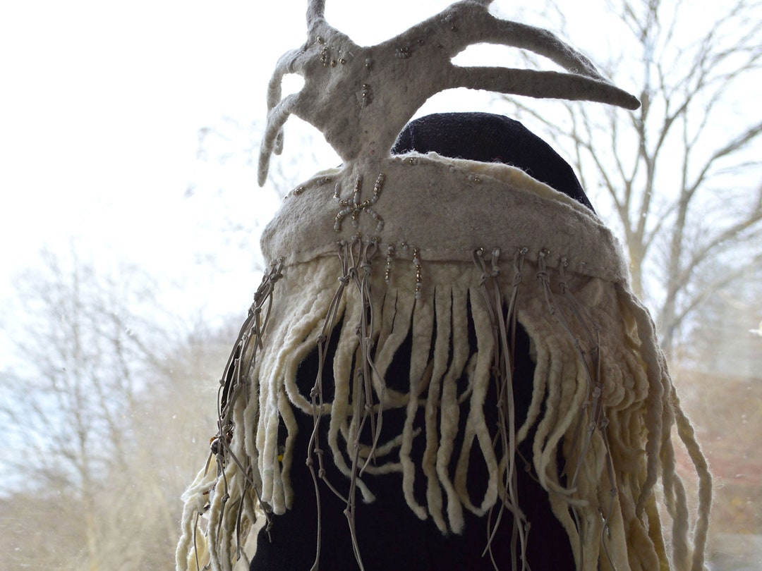 Shaman Headdress - a White Mask With a Fringe and Deer Antlers From ...