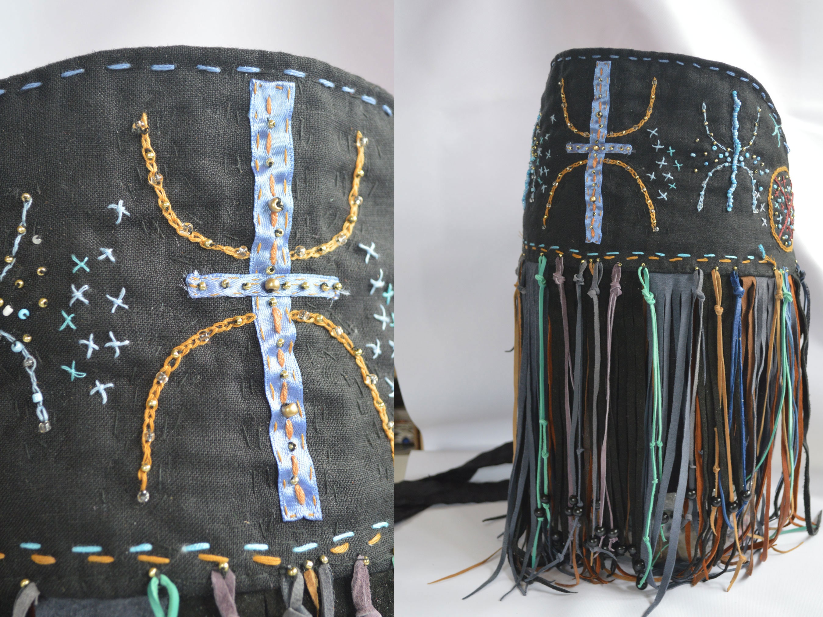 Shamanic Set Tools for Ceremony: Hand Embroidery Headdress, Statement ...