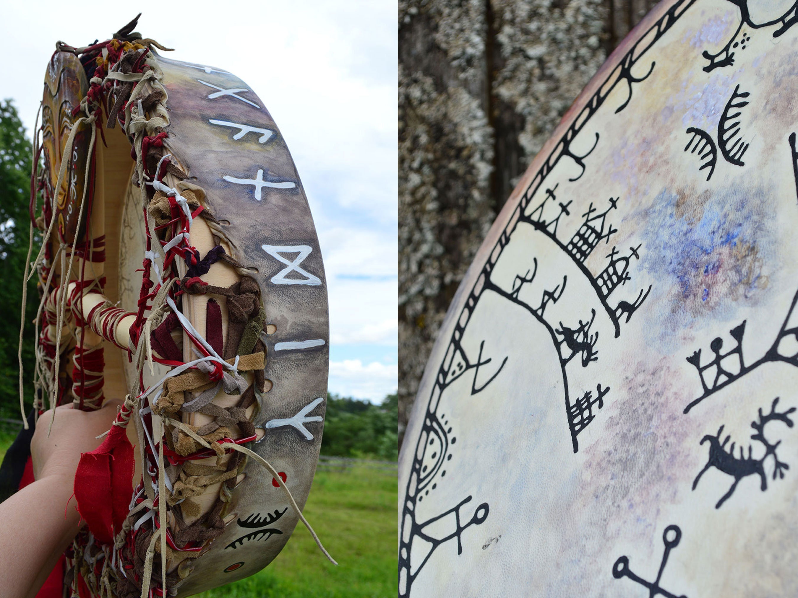 Shaman Drum With Saami Motives. Hand Painted Tambourine, Museum Replica ...