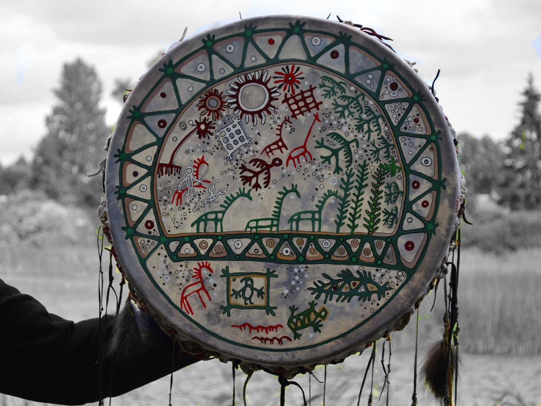 Shaman Hand Drum: Spirit of the Forest. Hand Painted Tambourine, Museum ...