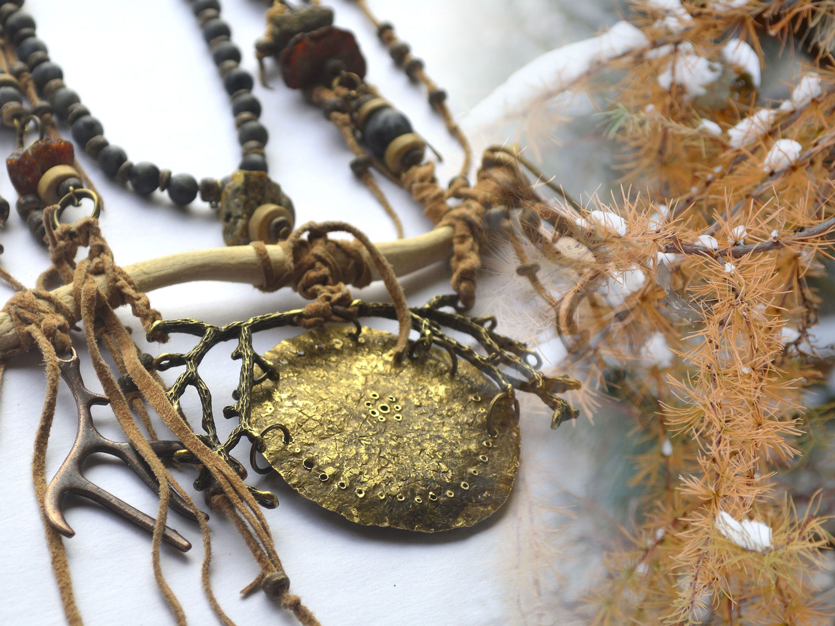 Shamanic Tools for the Ceremony: a Necklace With a Toli Mirror, a ...