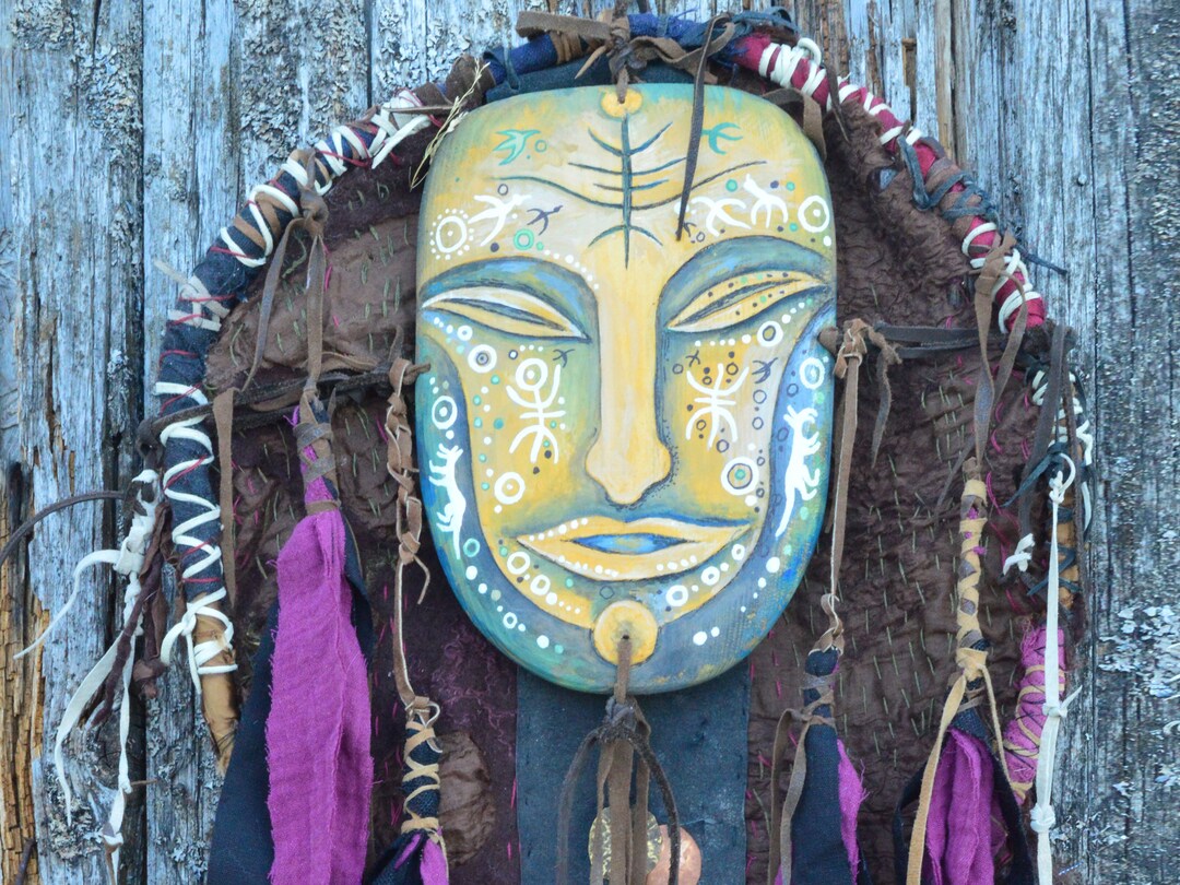 Shaman Wooden Mask, Protection Amulet: Spiritual Tribal Wall Decor ...