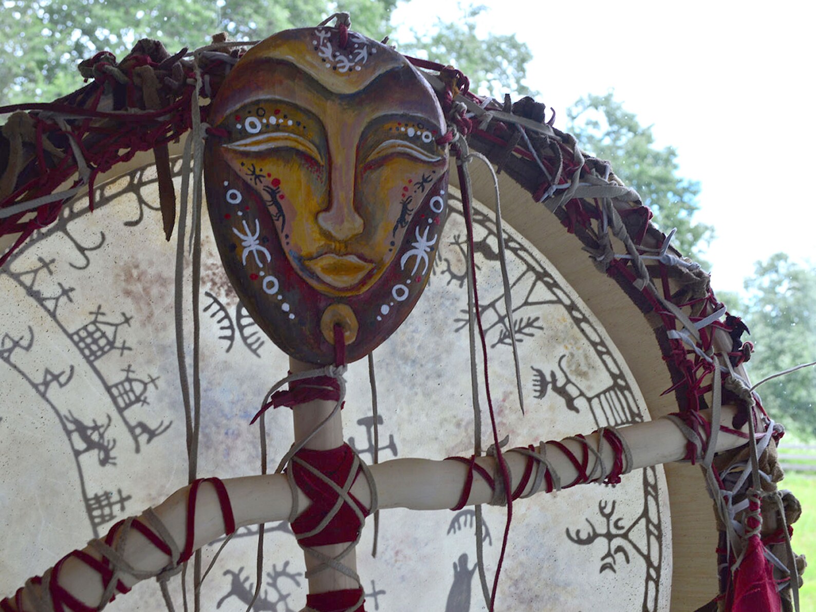 Shaman Drum With Saami Motives. Hand Painted Tambourine, Museum Replica ...