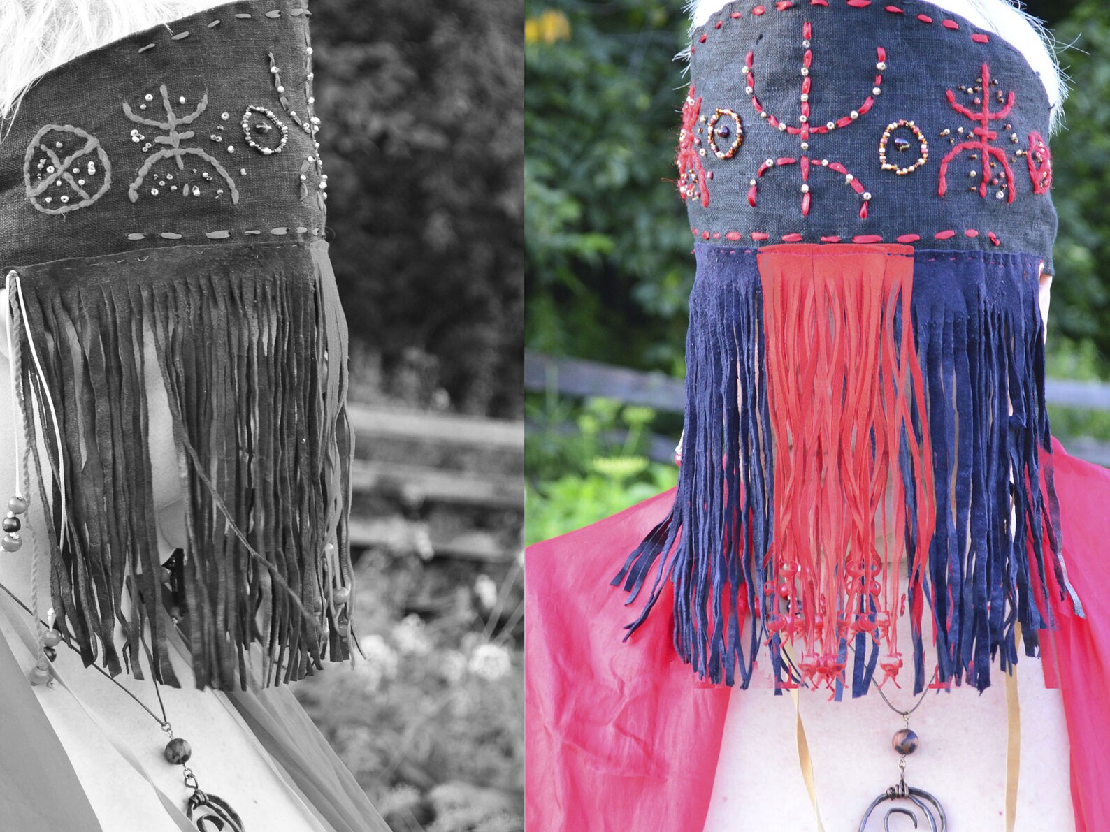 Shamanic Face Mask With Fringe. Made of Linen With Embroidery, Leather ...