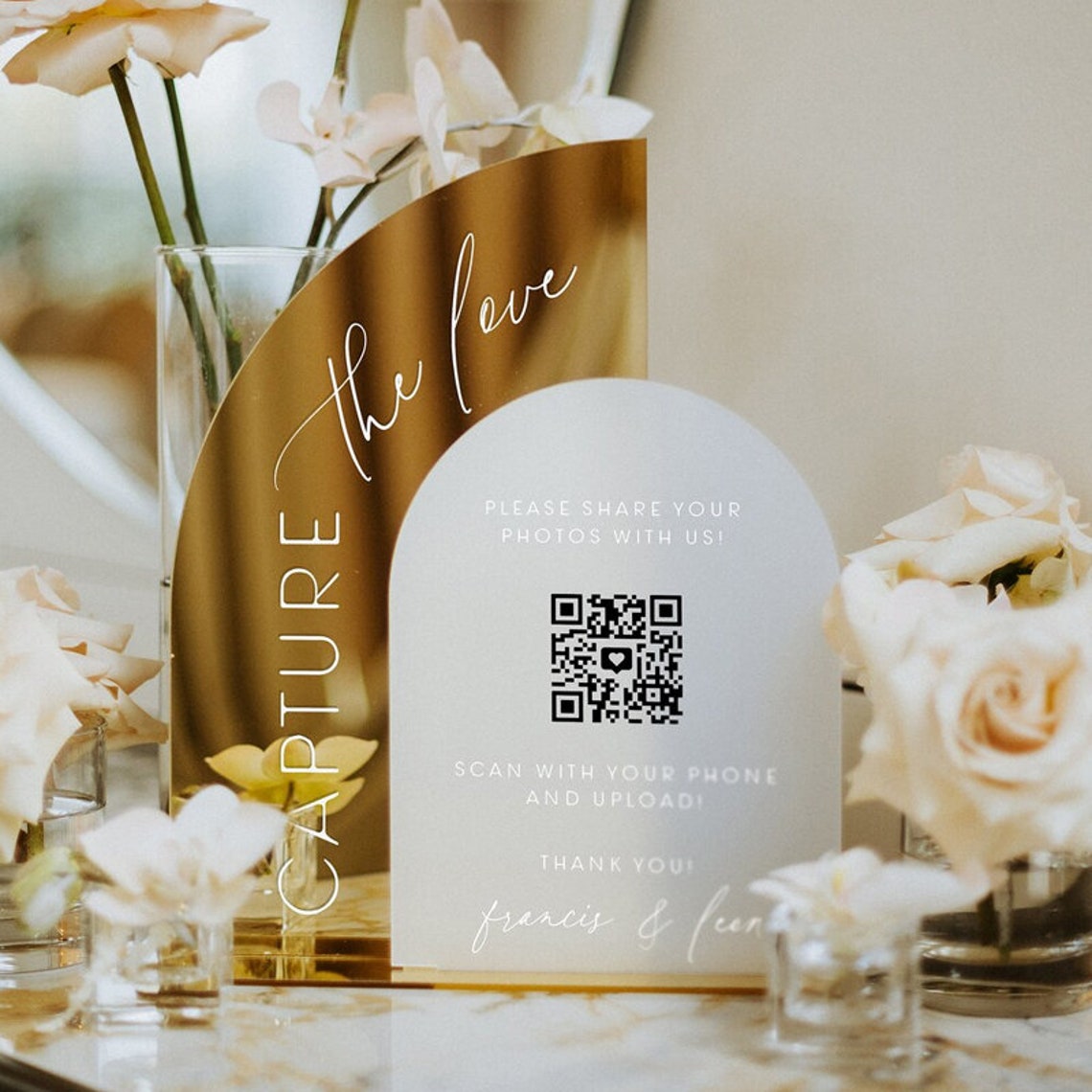 Custom Wedding QR Code Sign, QR Code Photos Sign, Gold Mirror Wedding ...
