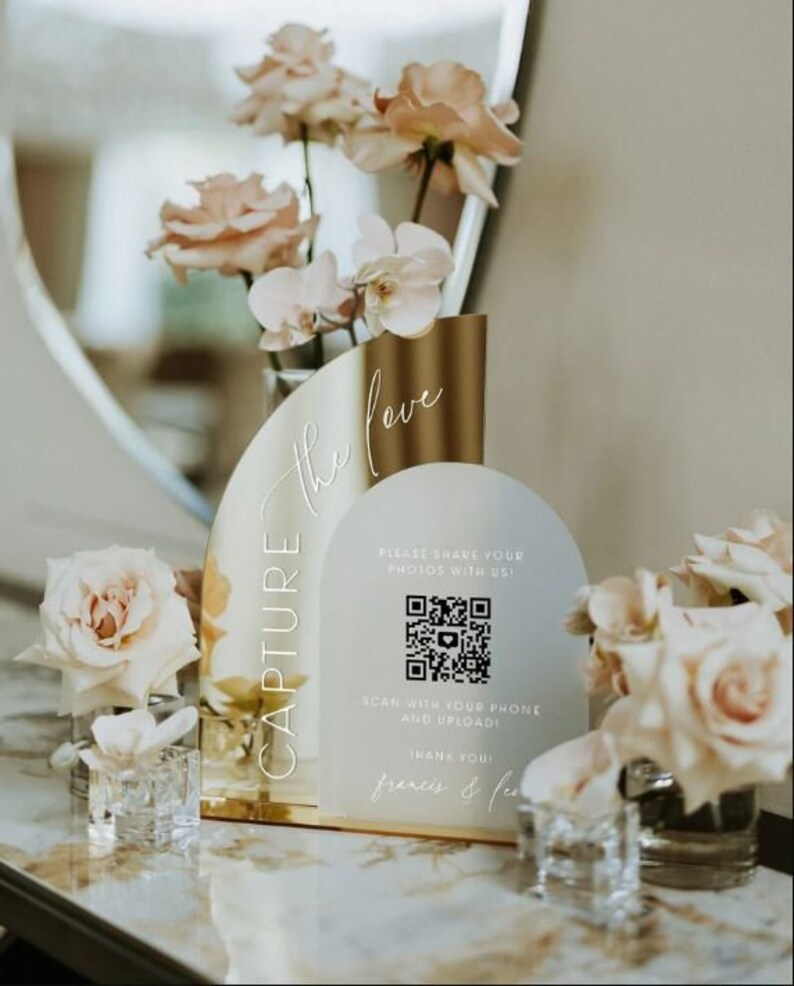 Custom Wedding QR Code Sign, QR Code Photos Sign, Gold Mirror Wedding ...