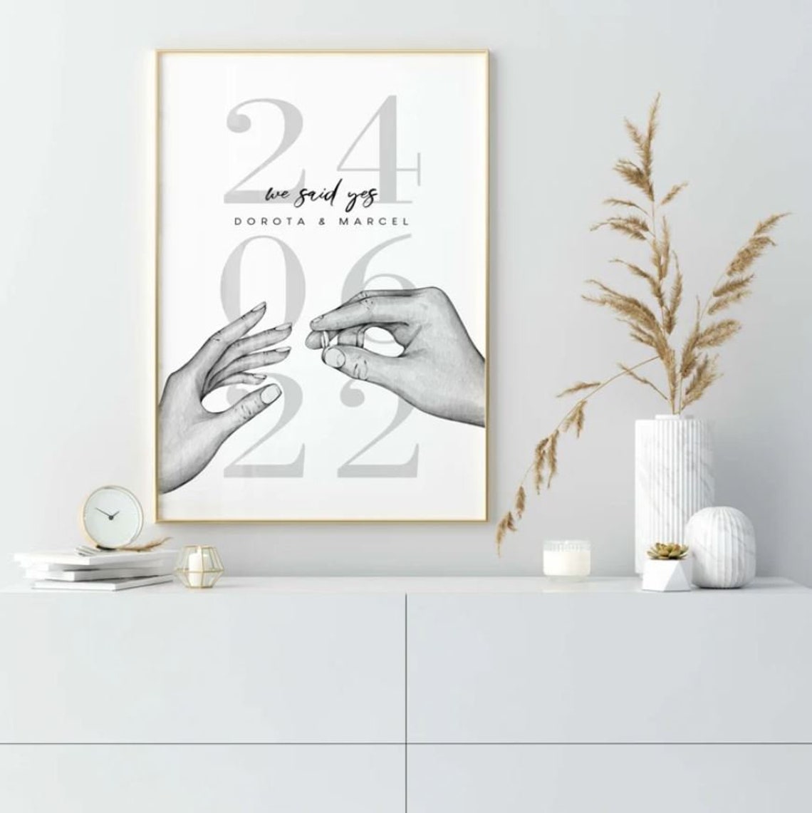 We Said Yes Wall Art, Custom Wedding Print, Engagement Gift, Hanging ...