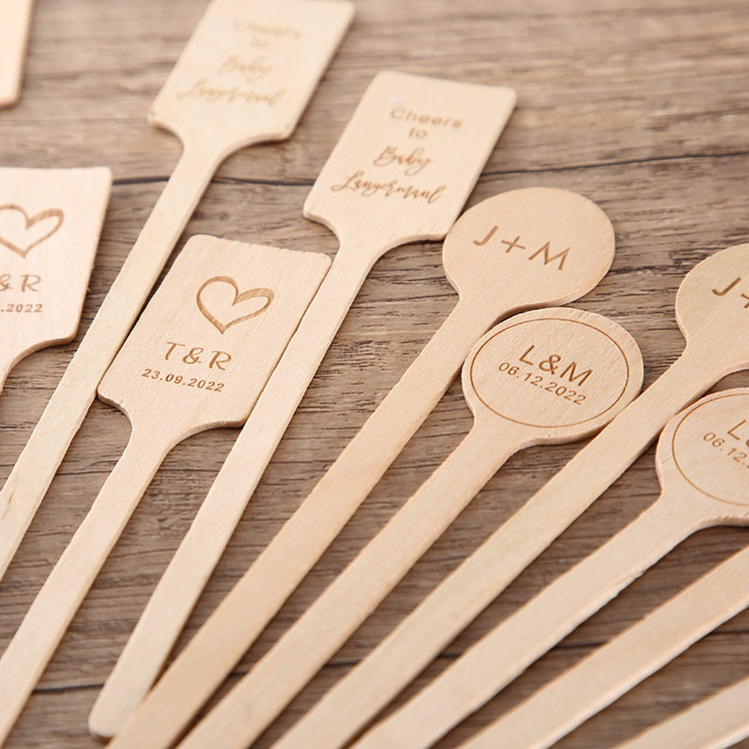 100pcs Personalized Wooden Wedding Drink Stirrers, Custom Drink ...
