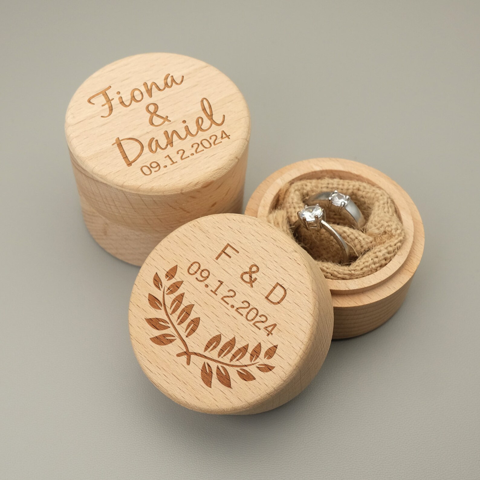 Custom Wooden Engagement Ring Box, Wood Ring Bearer Pillows Engraved ...
