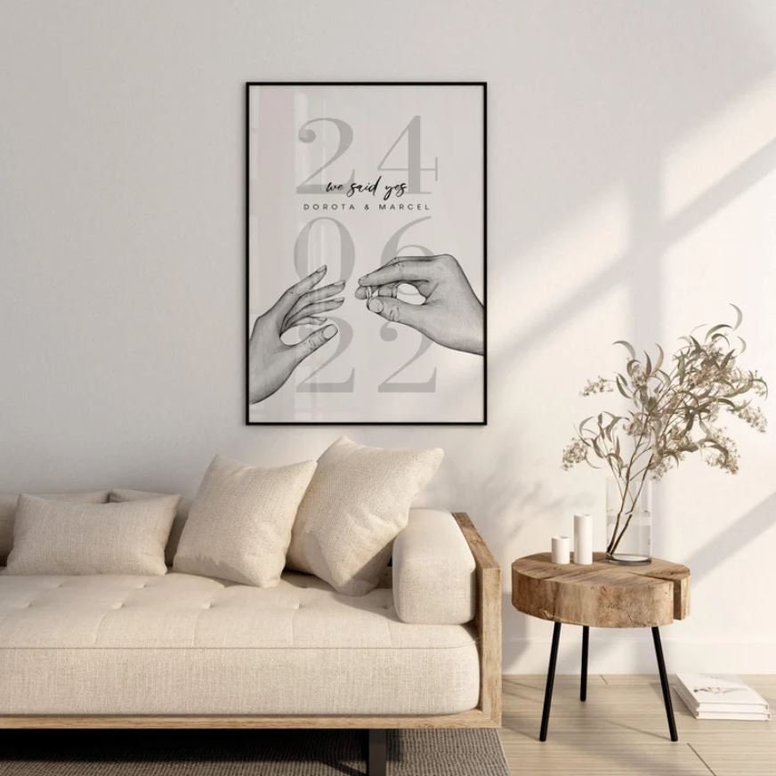 We Said Yes Wall Art, Custom Wedding Print, Engagement Gift, Hanging ...
