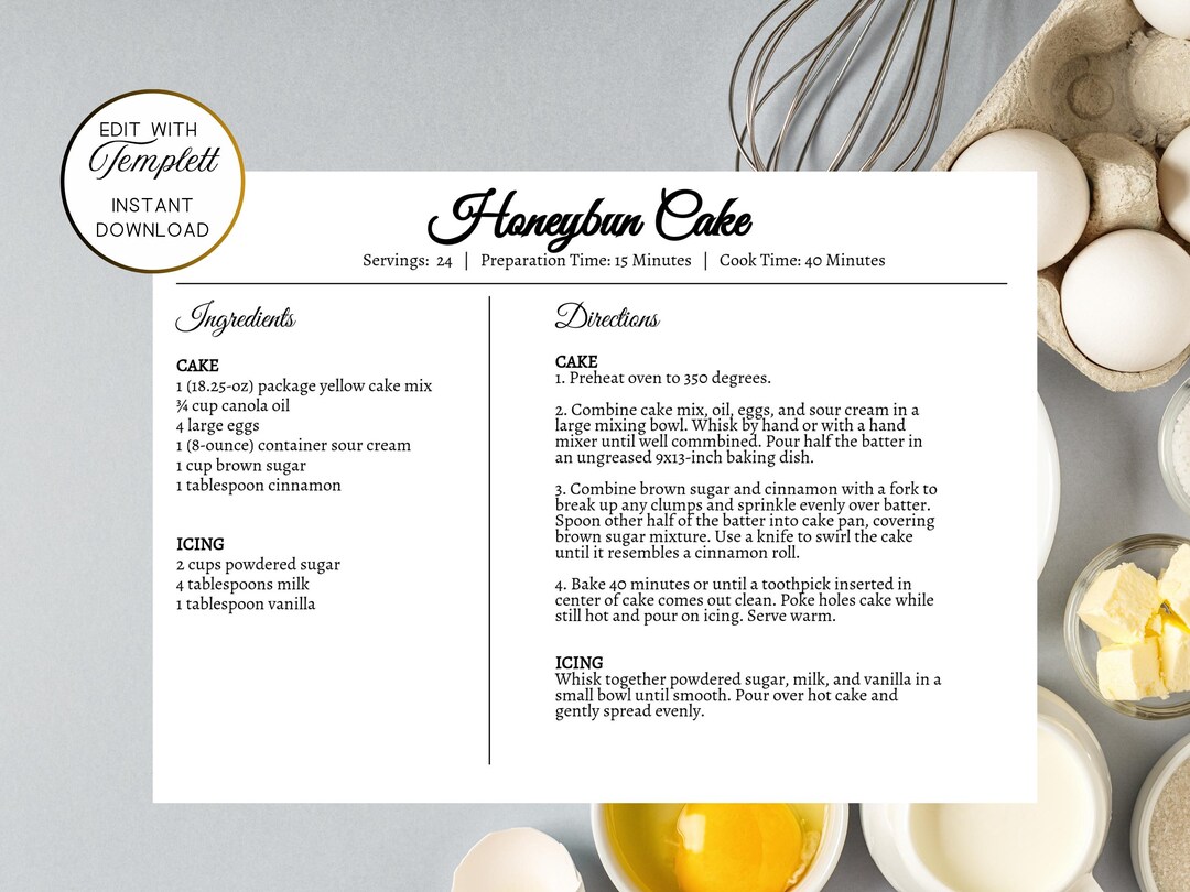Editable Recipe Card Template Customizable Recipe Card DIY Recipe Card ...
