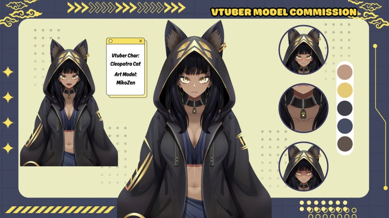 Egyptian-themed Half-body Vtuber Model With 3 Emotes for Vtube Studio ...
