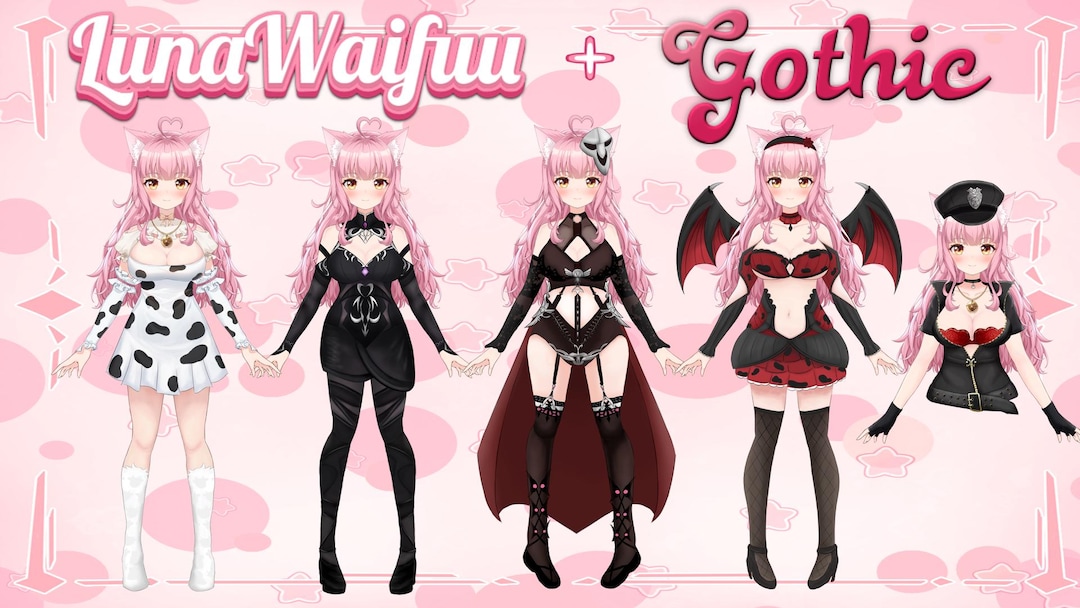 Gothic Vtuber Full Riggged Ready to Use With Different Outfits Fullbody and Half Body for ...