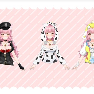 Pink Catgirl-themed Full-body Vtuber Model Pack With Multiple Outfits ...