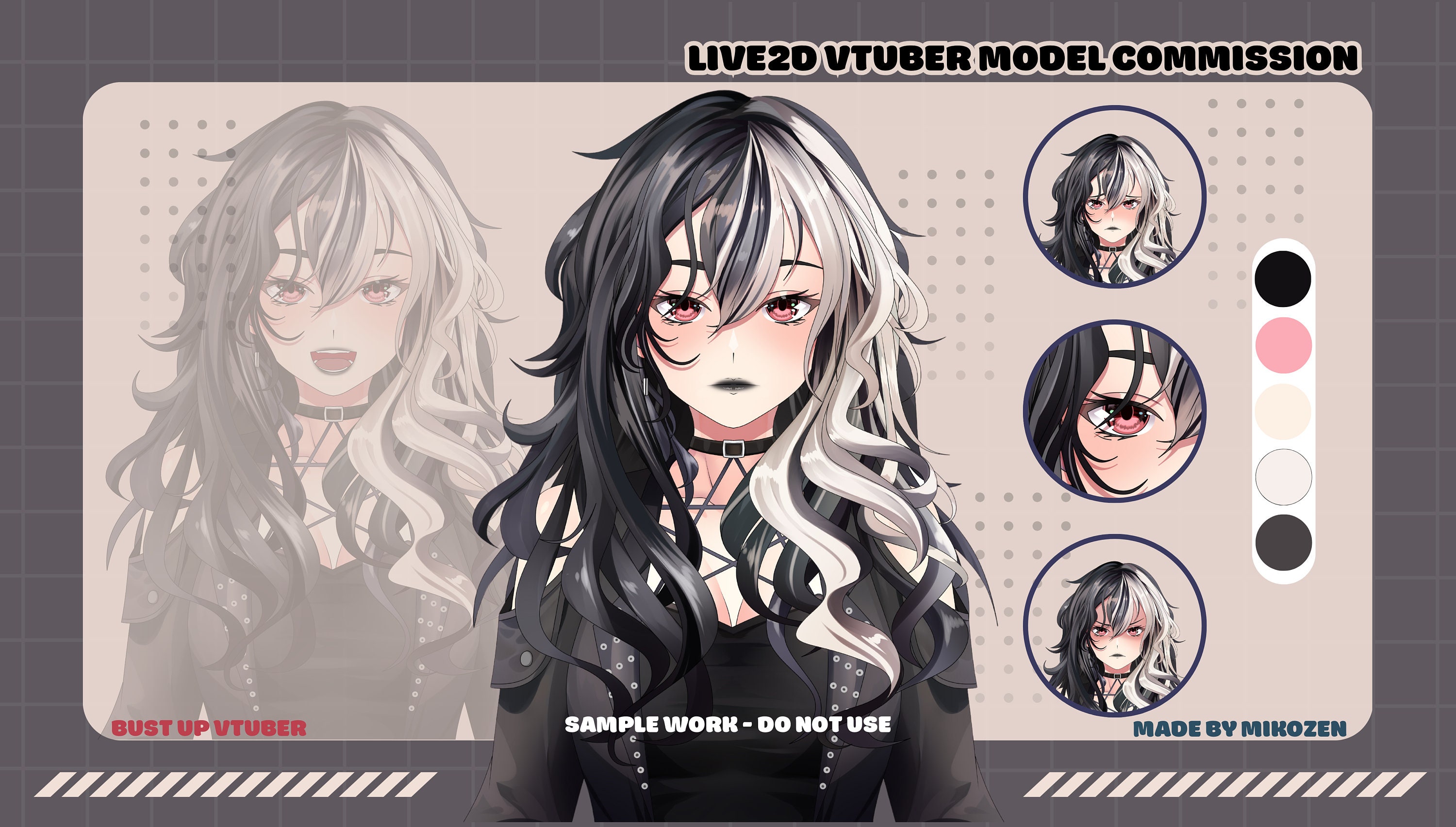 Modelo VTuber bust-up de temática gótica con 3 gestos para VTube Studio - Etsy México