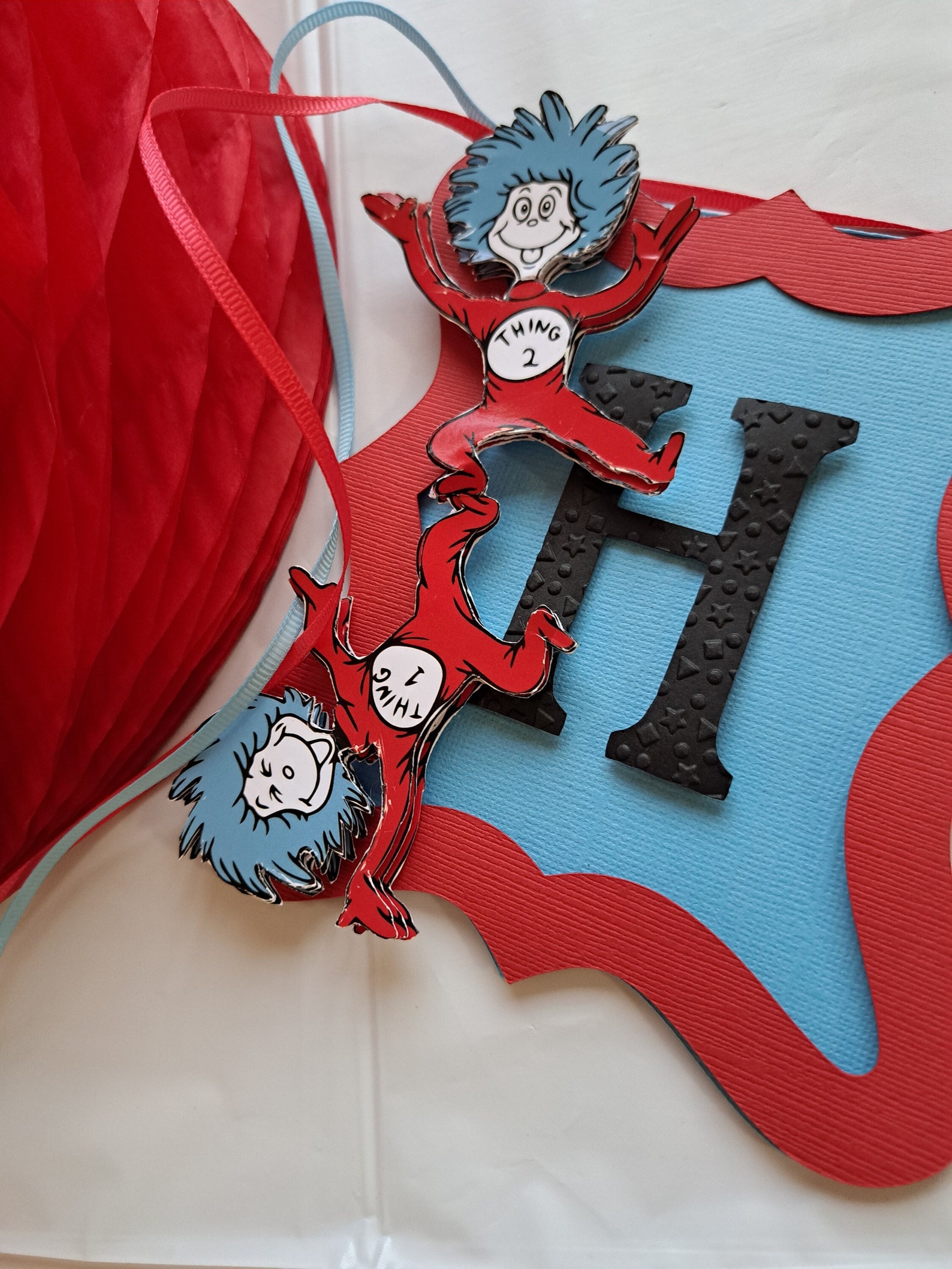 Thing 1 & Thing 2 Birthday Banner, Twins Birthday Party Decoration, Dr ...