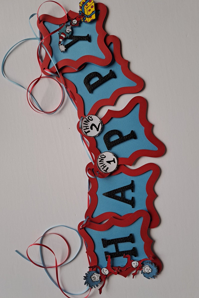 Thing 1 & Thing 2 Birthday Banner: Dr. Seuss Twins Party Decor - Etsy