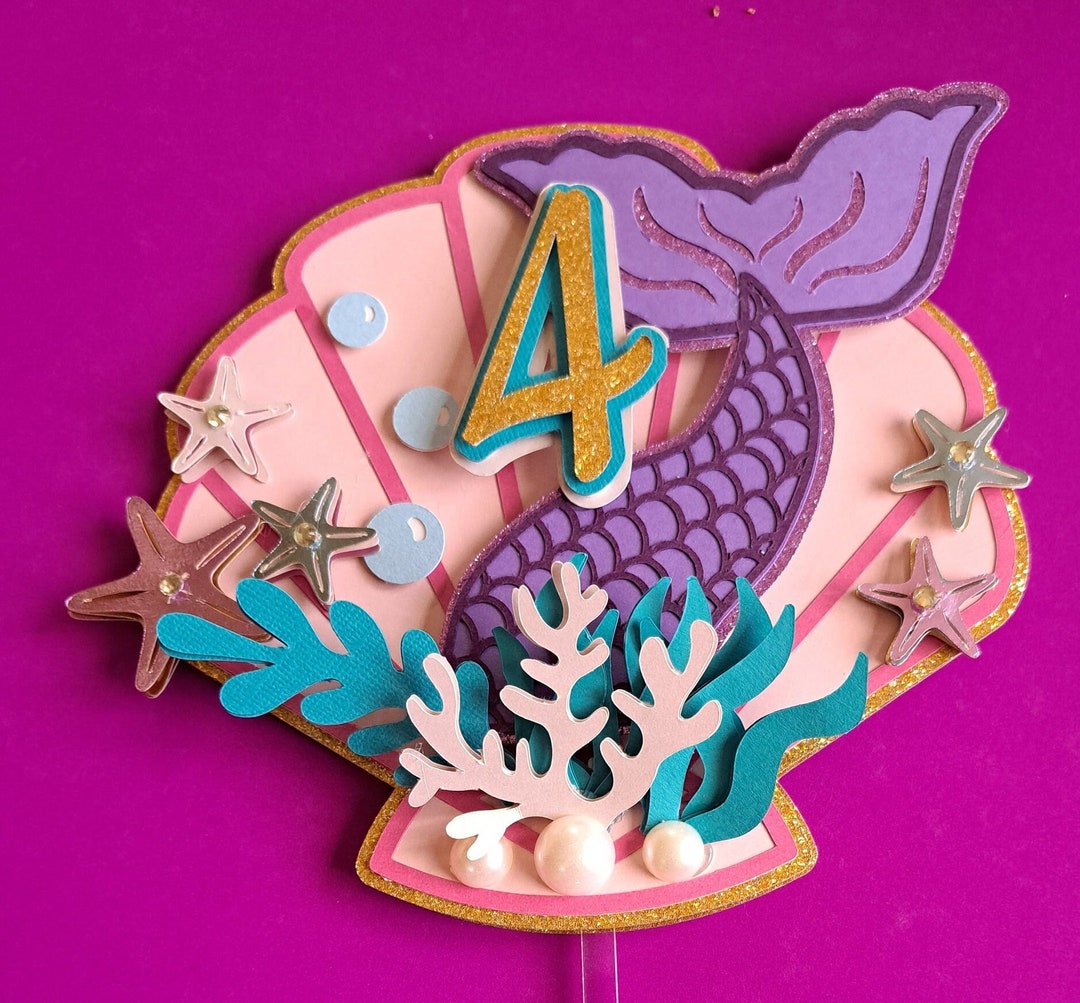 Topper de pastel de sirena, topper de pastel personalizado, decoración ...