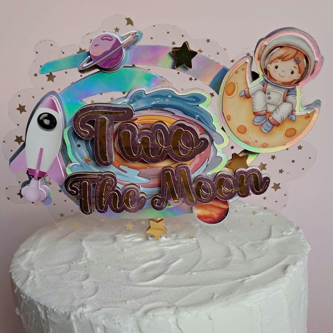 Galactic Cake Topper: Astronaut Girl, Two the Moon Birthday - Etsy