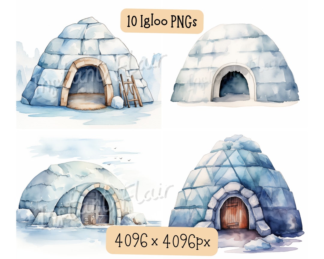 Igloo Watercolor Clip Art Bundle, PNG Designs, Decorative Images ...