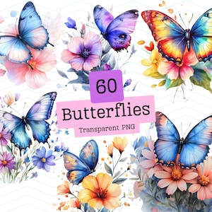 Cute Spring Butterflies Clipart - Watercolor Bundle PNG - Instant ...