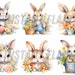 Bunny Clip Art Bundle of 6 PNG, Watercolor, Cute, Nursery Digital ...