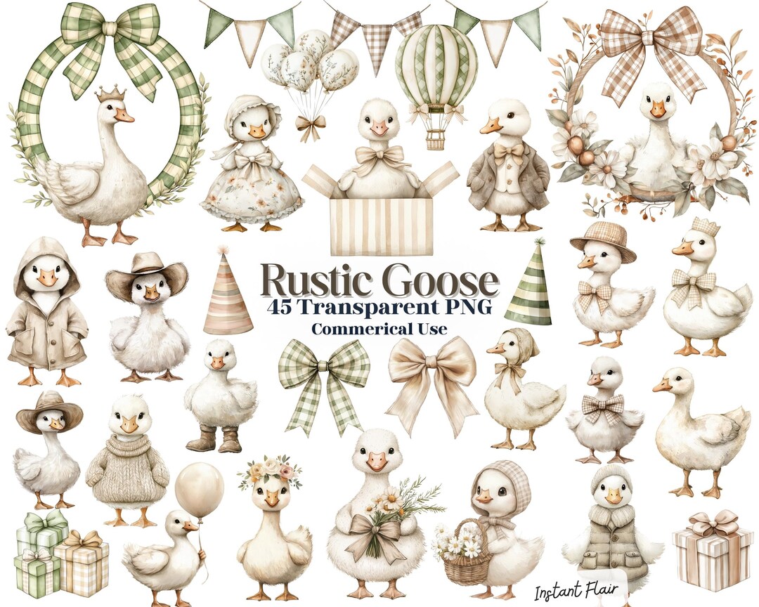 45 Rustic Goose Clipart – Transparent PNG – Commercial Use – Instant ...