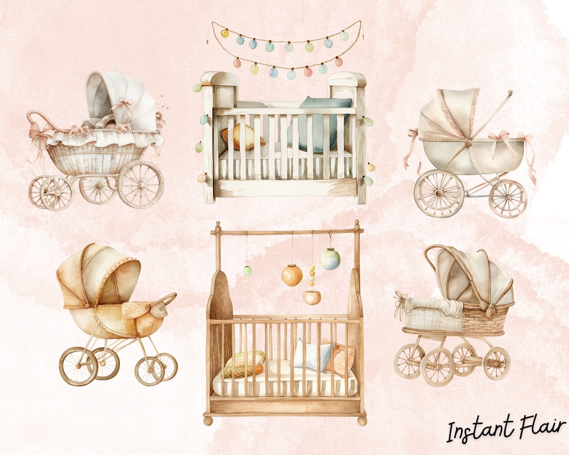 Gender Neutral Baby Shower Clip Art Bundle, 60 Transparent PNG Designs ...