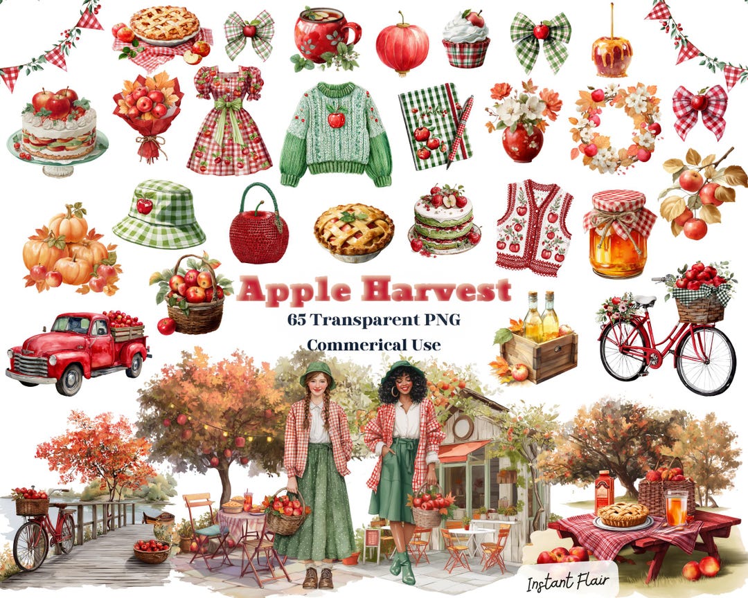 Apple Harvest Clipart – 65 Fall Apple Pngs for Crafts, Journals & Decor ...