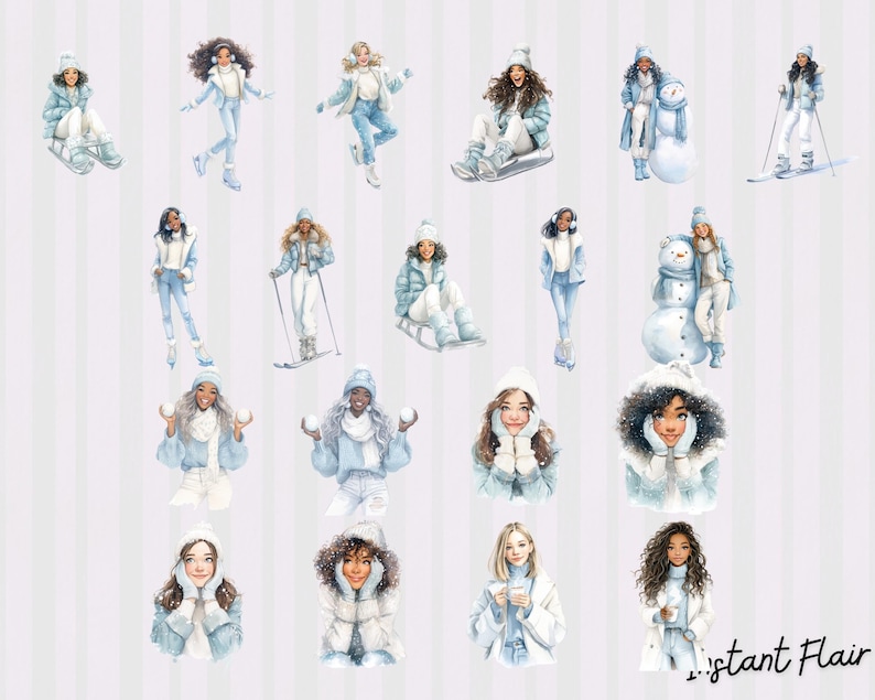 Winter Wonderland Clip Art Bundle, Watercolor PNG Graphics (digital ...