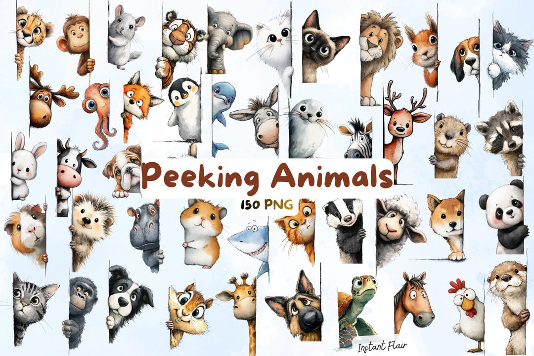 Peeking Animals Clipart – Zoo, Farm, Jungle PNG (commercial Use - Etsy