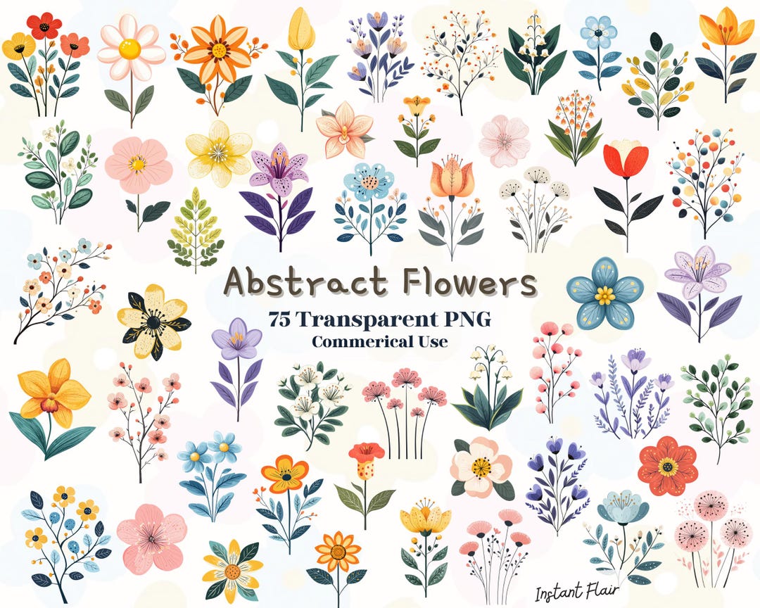 Abstract Flowers Clip Art Bundle, 75 Transparent PNG Graphics ...