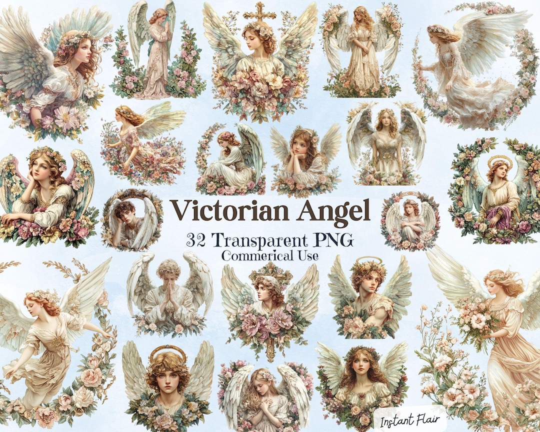 Victorian Angel Clipart, Digital Download, Printable PNG, Floral Angel ...