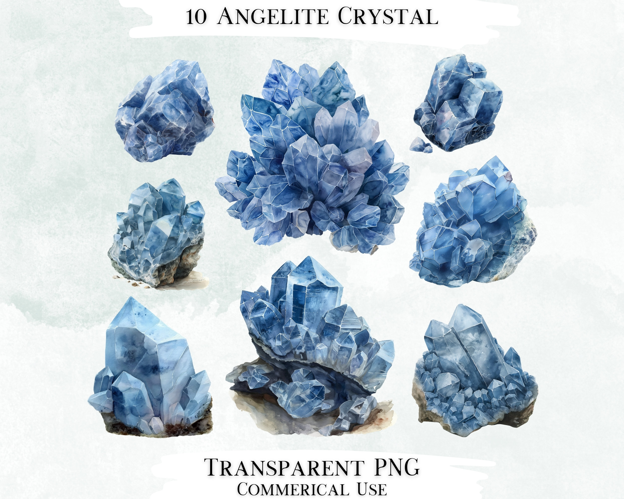 Angelite Crystal Clip Art Bundle, 10 Transparent PNG Designs ...