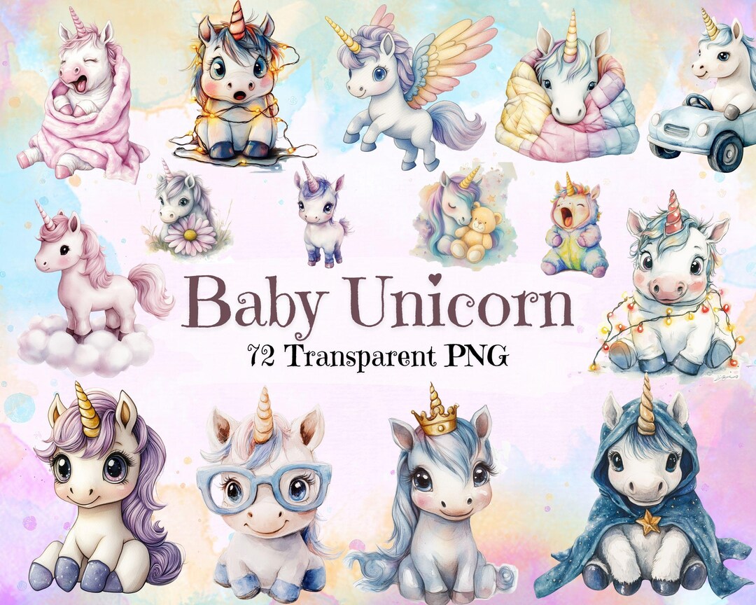 Watercolor Baby Unicorn Clipart – 72 PNG Graphics (digital Download) - Etsy