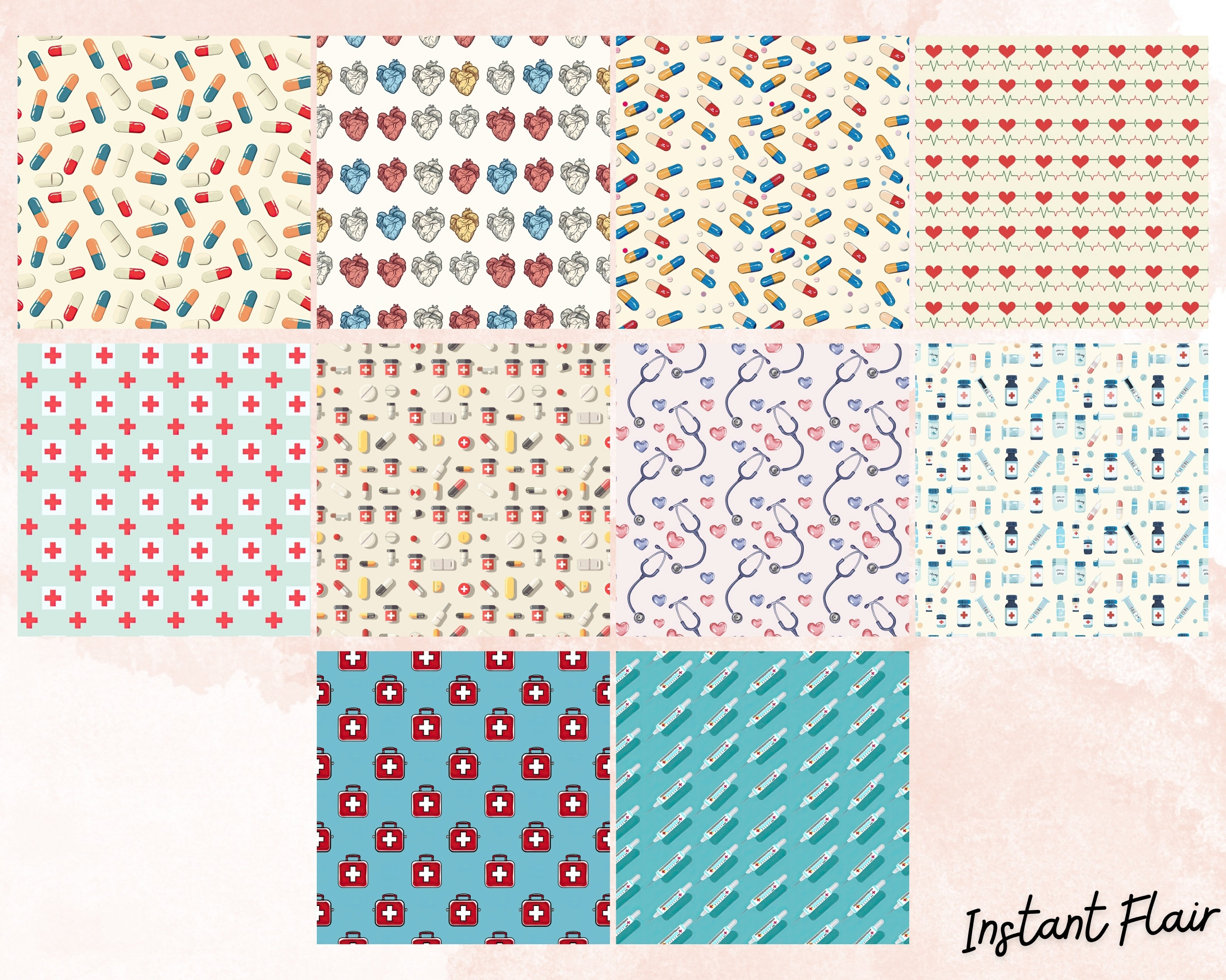 Watercolor Nurse Digital Paper: Seamless Medical Collage (digital ...