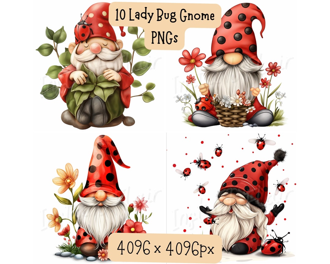 Lady Bug Gnome Clip Art Bundle, PNG Designs, Decorative Images, Digital ...
