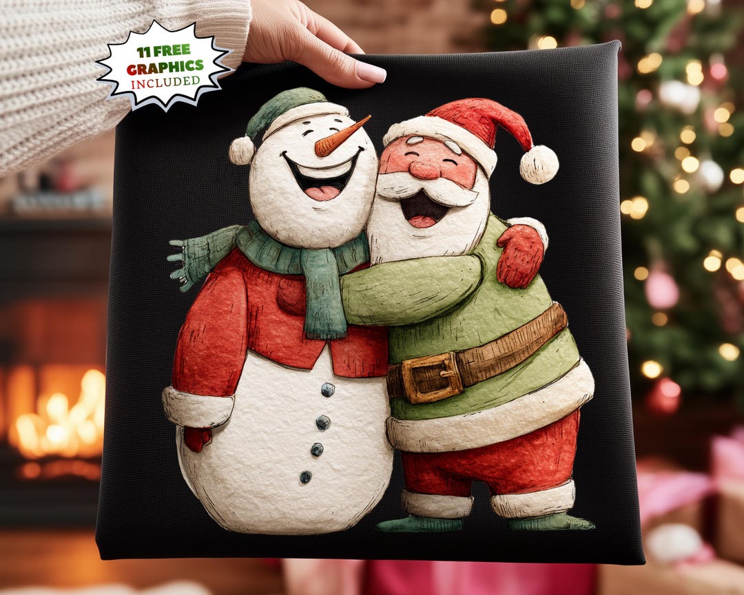 Santa & Snowman Hug Clipart | Christmas Friends PNG (digital Download ...