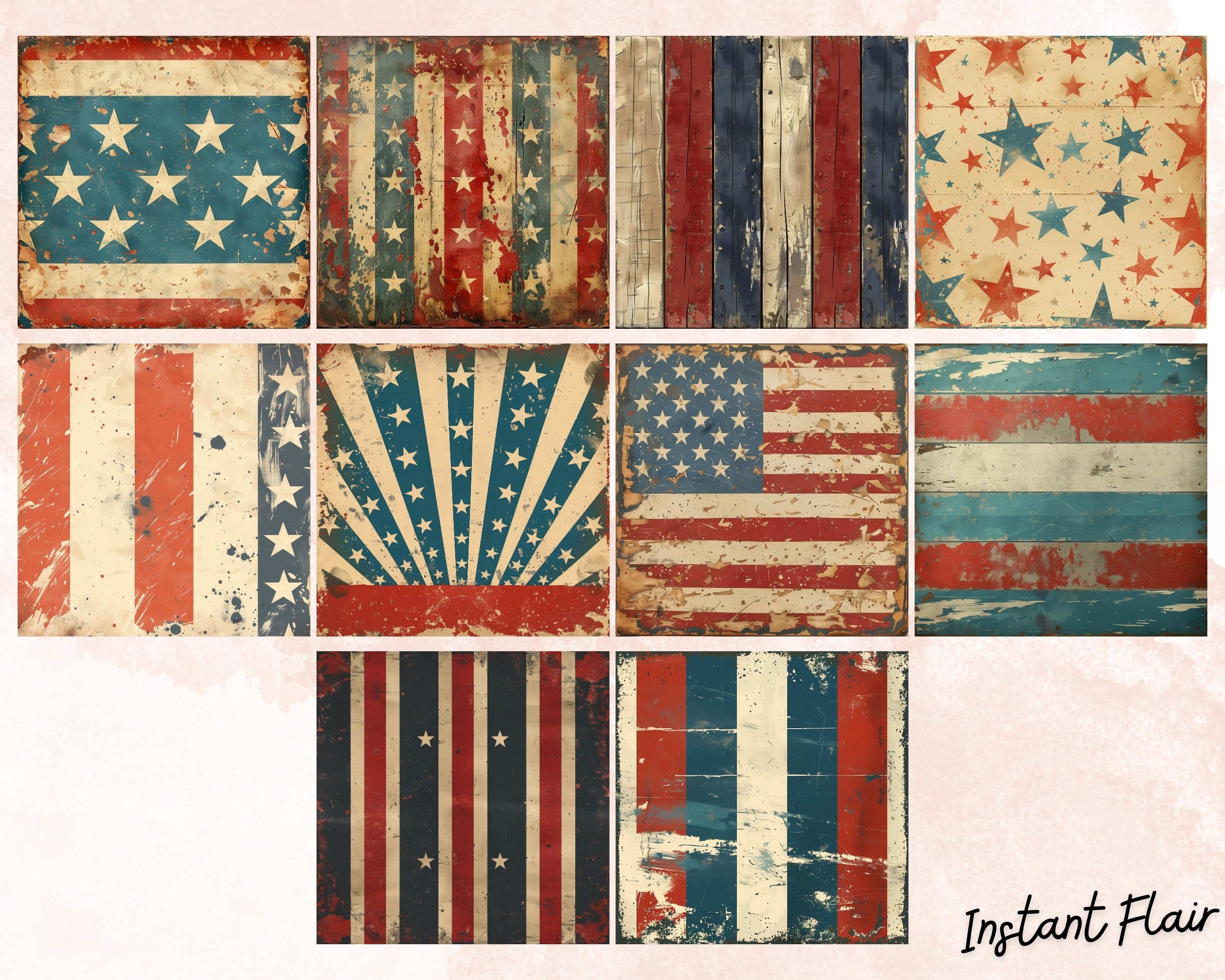 Faded Stars and Stripes Digital Paper: 30 Seamless Pngs (instant ...