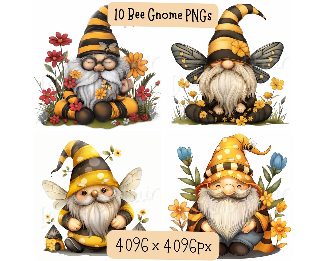 Bee Gnome Clip Art Bundle, PNG Designs, Decorative Images, Digital ...