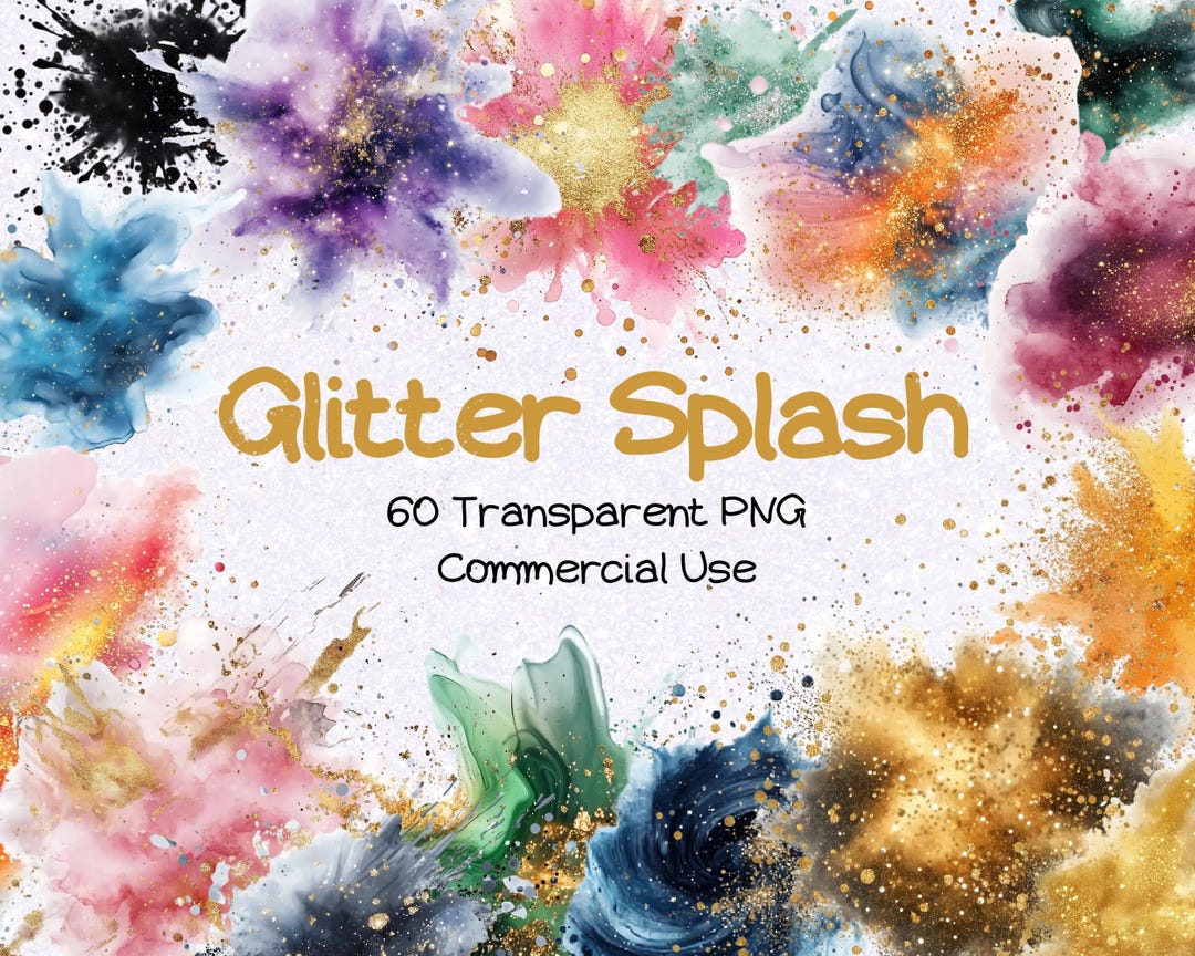 Glitter Watercolor Splashes Clipart Bundle - Watercolor Texture PNG ...