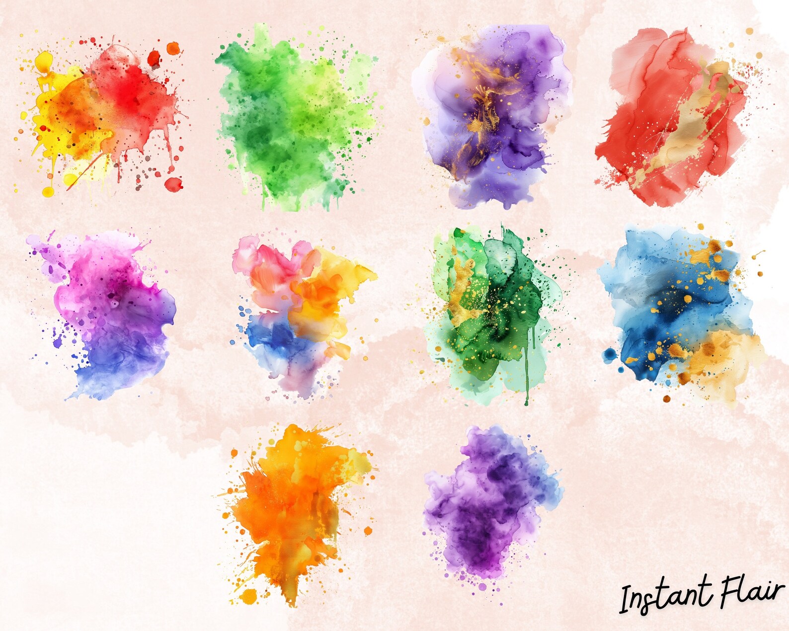 Watercolor Splashes Clip Art Bundle, 20 Transparent PNG Designs ...
