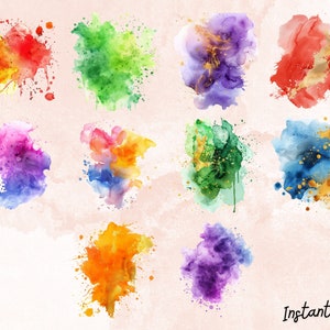 Watercolor Splashes Clip Art Bundle, 20 Transparent PNG Designs ...