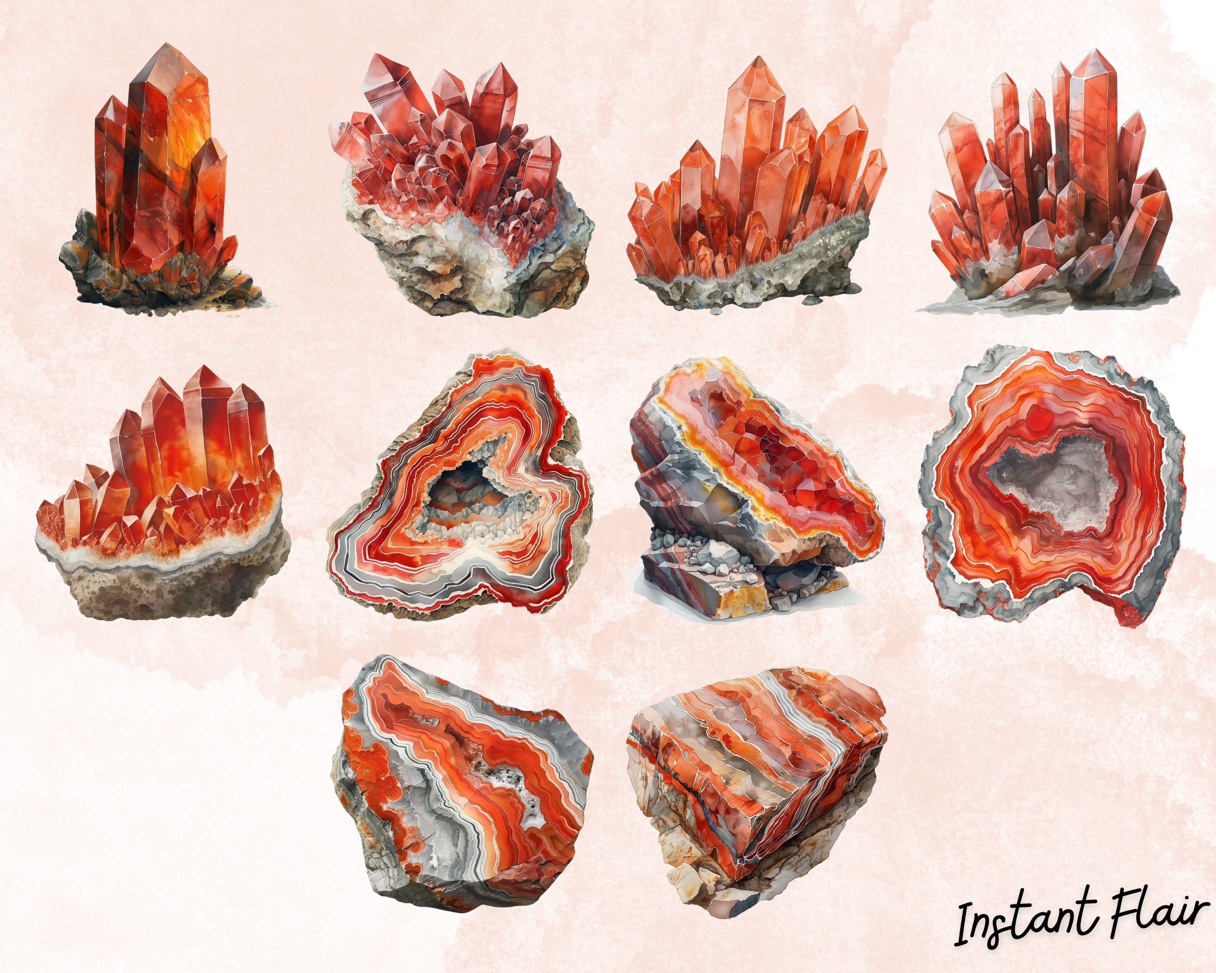 Red Jasper Crystal Clip Art Bundle, 10 Transparent PNG Designs ...