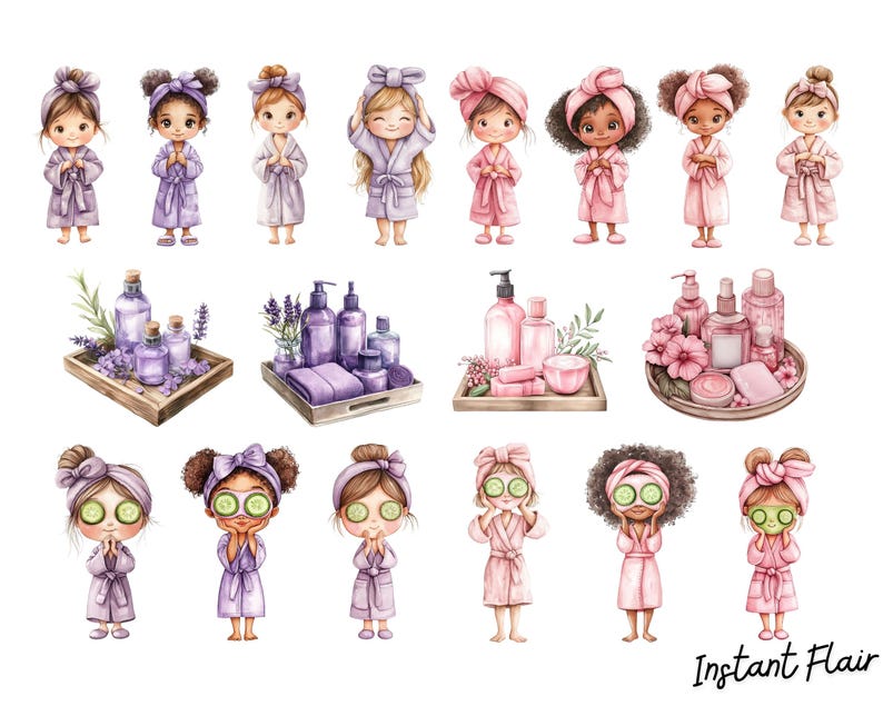 60 Spa Girls Clipart Bundle – Self Care & Relaxation PNG – Digital ...