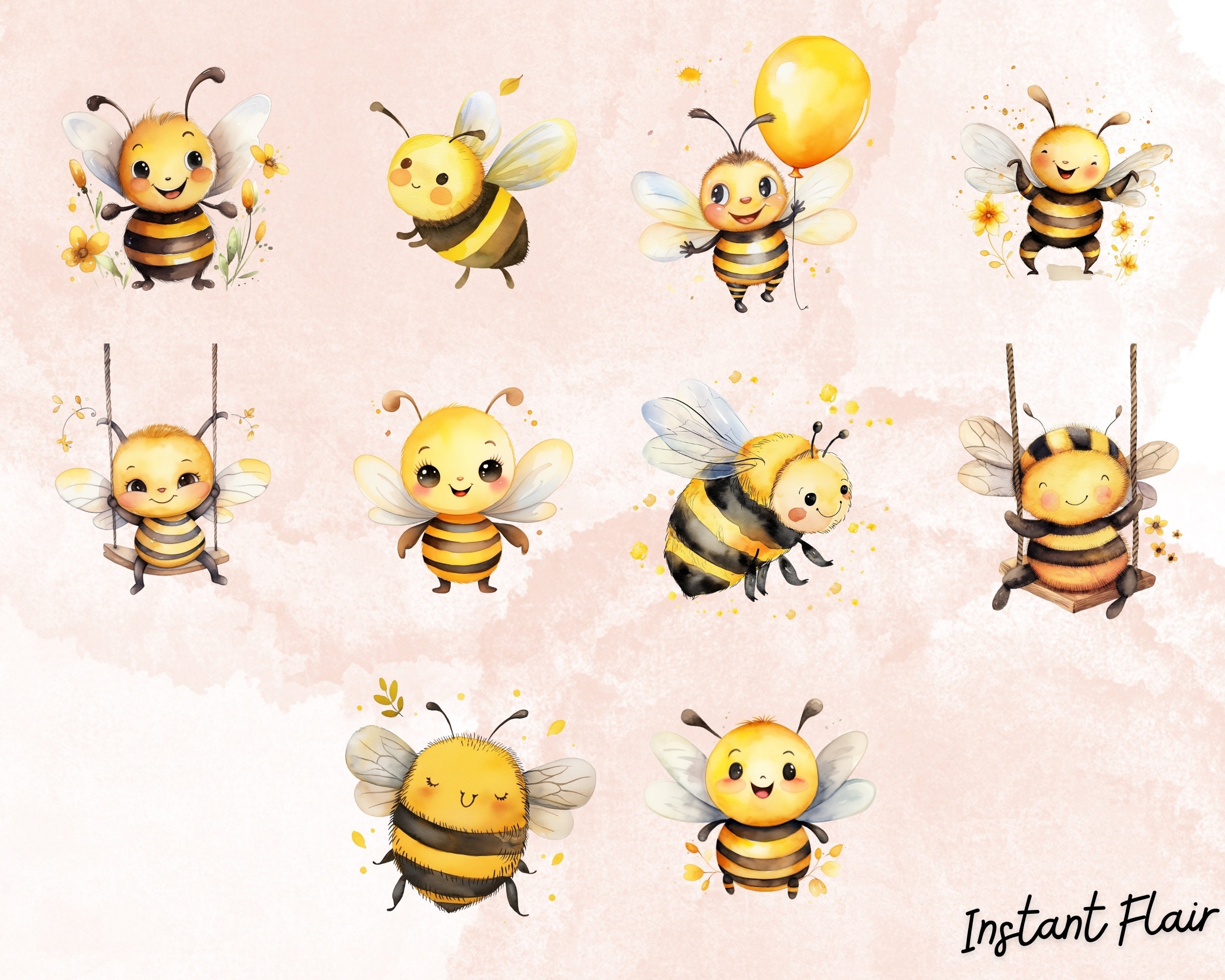 Cute Bee Clip Art Bundle, 15 Transparent PNG Designs, Decorative Images ...
